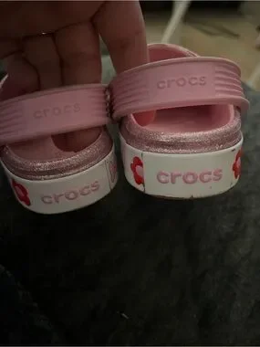 CROCS | Shoes | Crocs Kids Sparkle Pink Clogs With Red Flower Charm ...